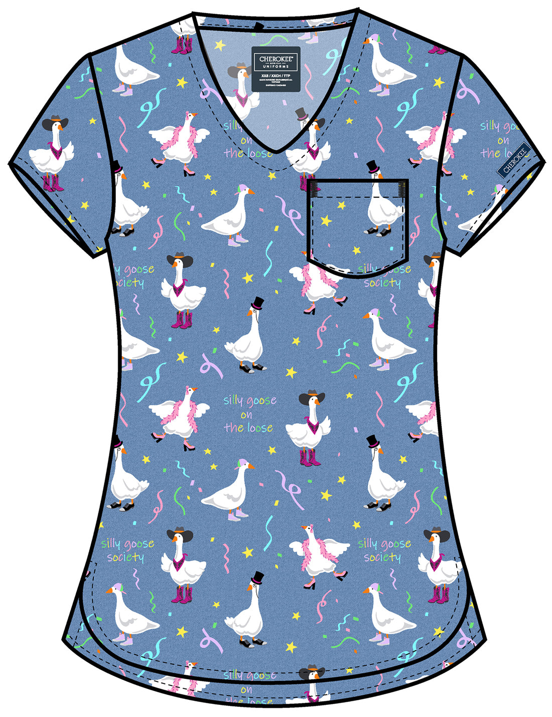 Cherokee CK857 SYGO Silly Goose Print V-Neck Scrub Top - Women's ...