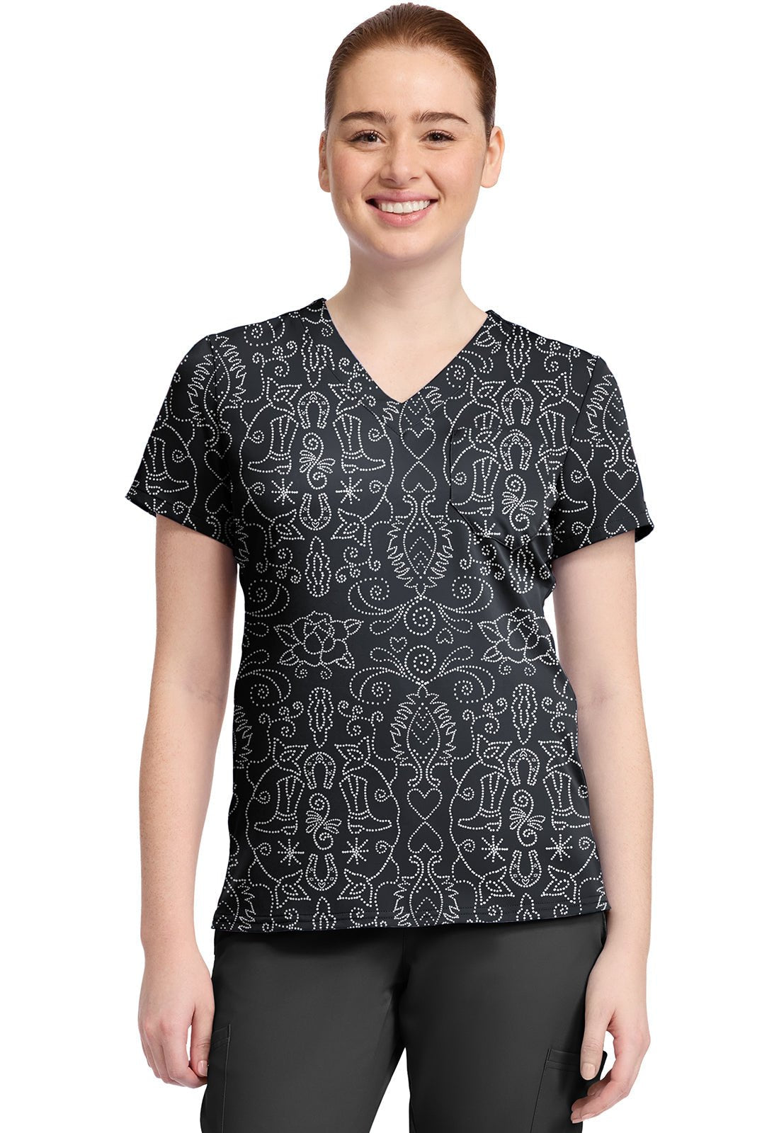 First Rodeo Med Couture Print V Neck Scrub Top - Western-Themed Medical ...