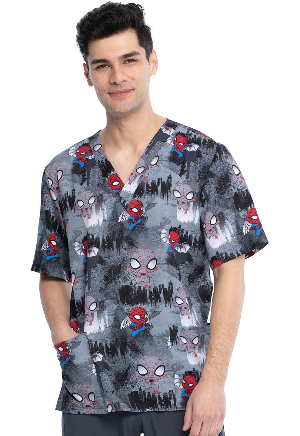 Spiderman Marvel Scrub Top - Cherokee Unisex V-Neck Medical Uniform ...