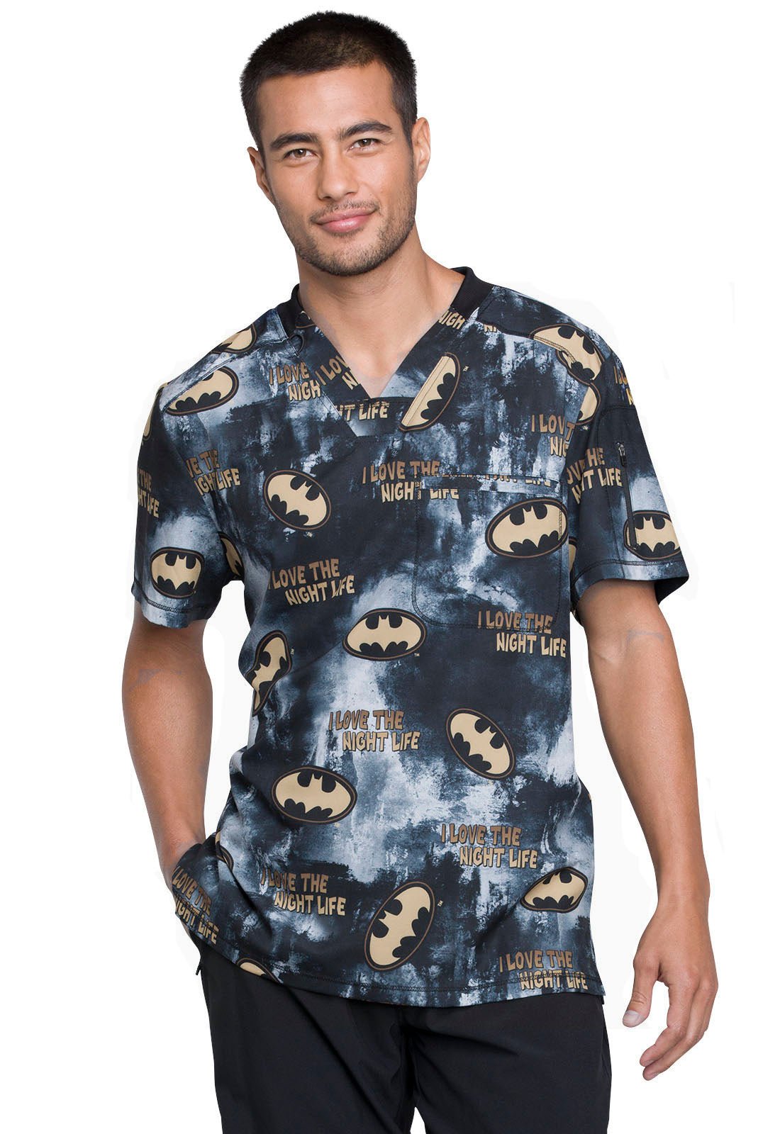 Batman Dark Knight Tooniforms Licensed Men's V-Neck Scrub Top TF730 ...