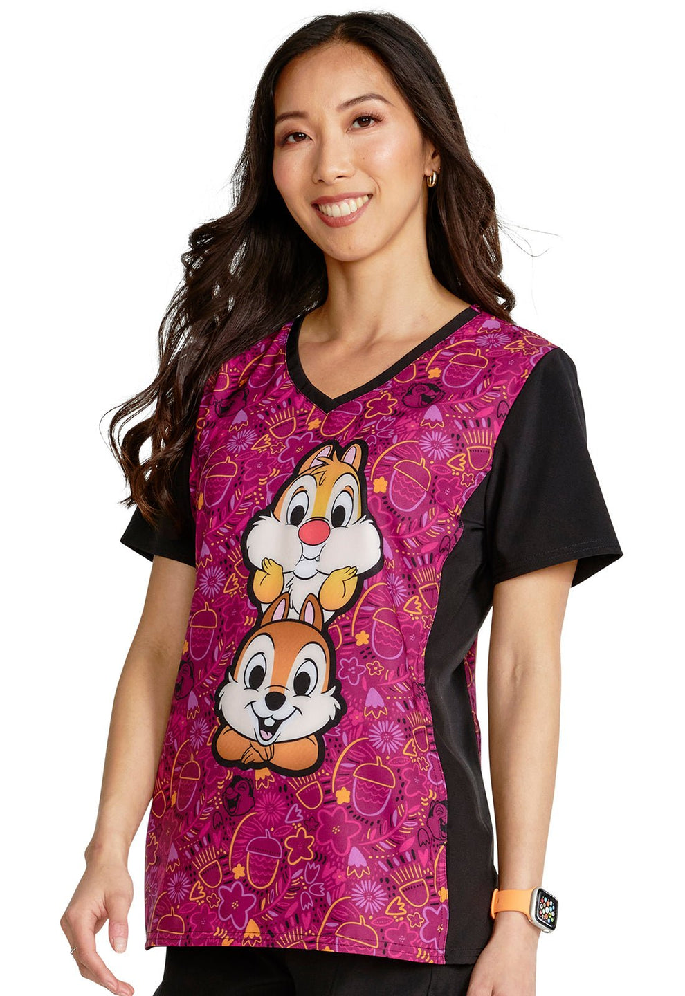 Chip N Dale Disney Scrub Top - Cherokee Licensed V-Neck Medical Uniform ...