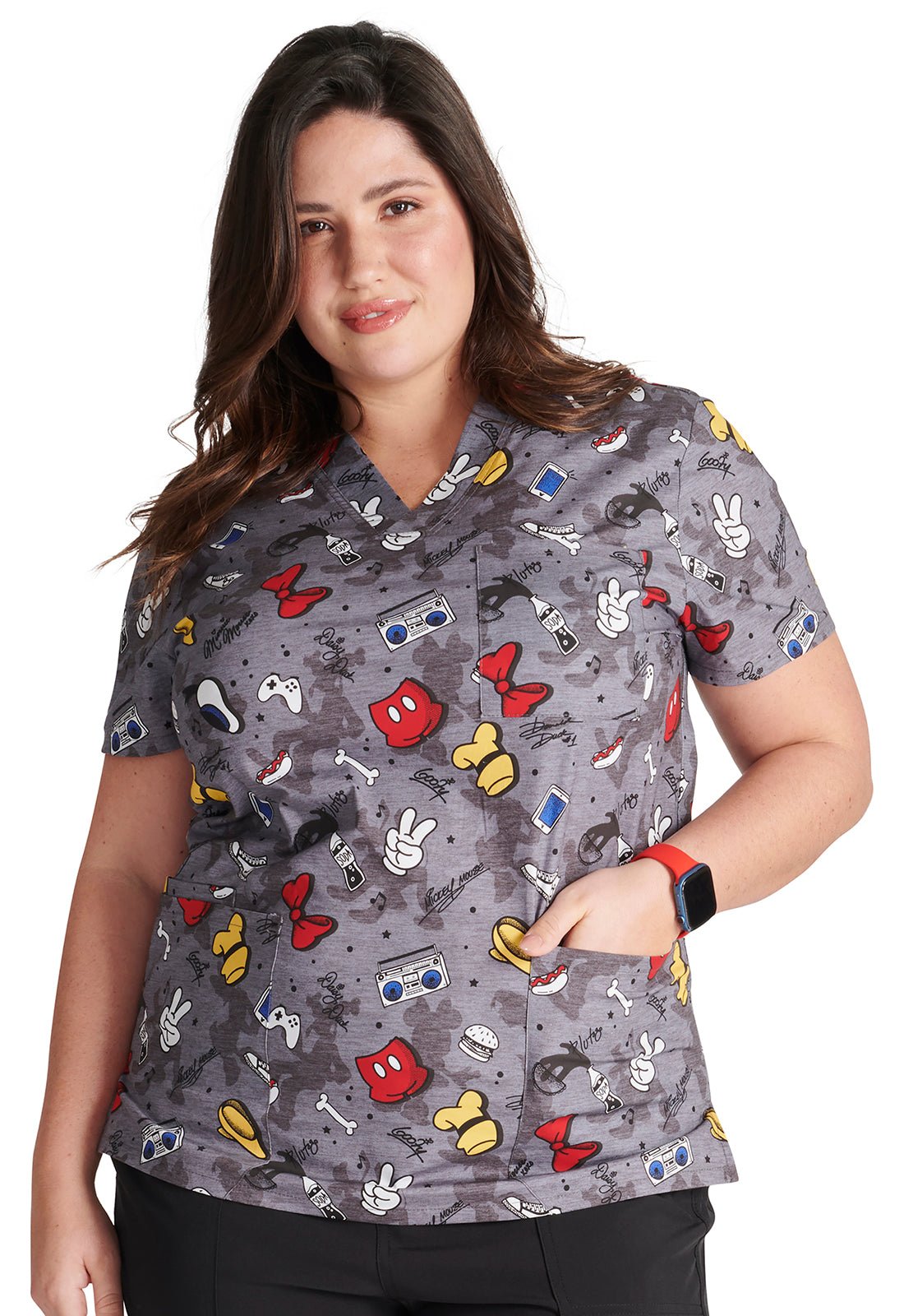 Disney Sensational Six Mickey Mouse Unisex V-Neck Scrub Top TF687 MKIX ...