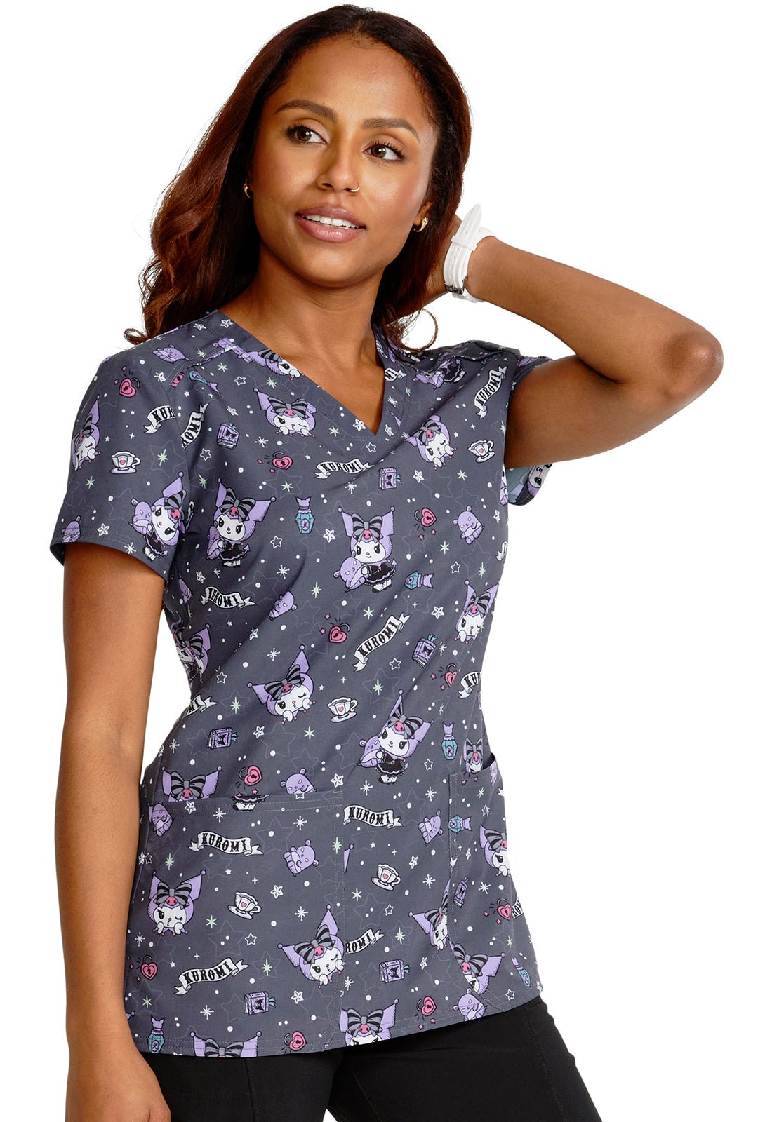 Kuromi Fortunes Sanrio V Neck Scrub Top TF776 KUFT | Cherokee ...