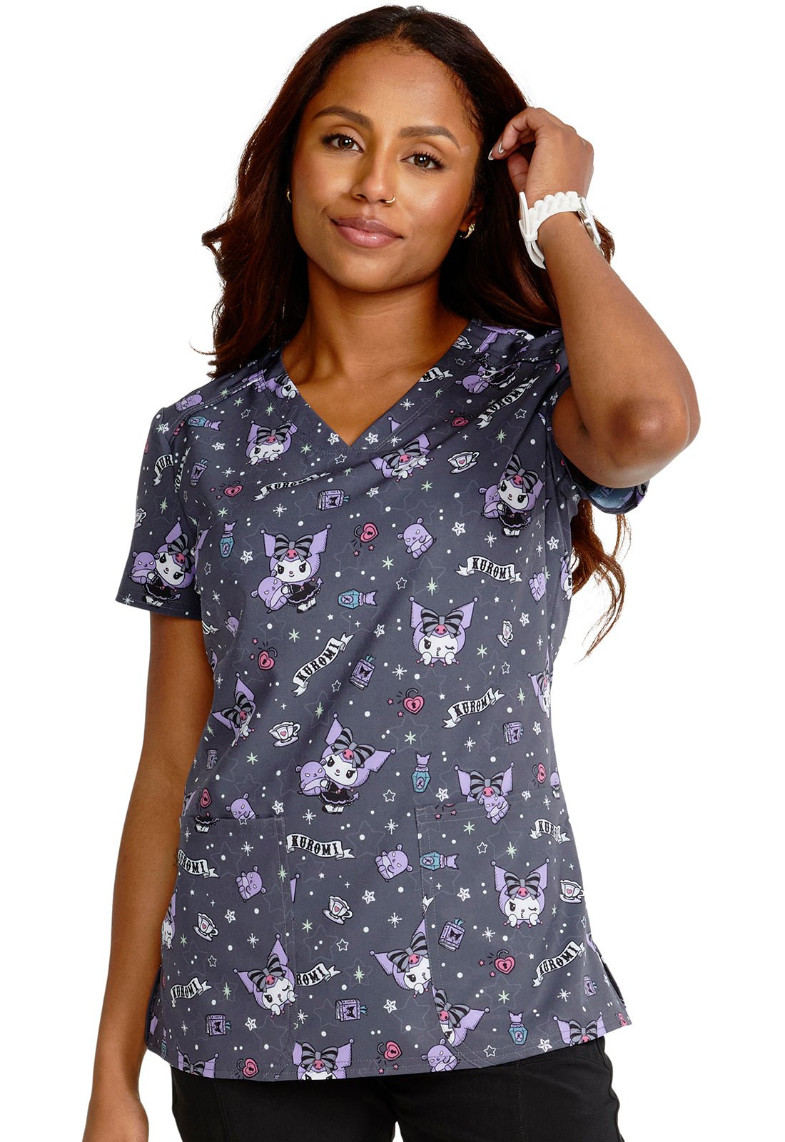 Kuromi Fortunes Sanrio V Neck Scrub Top TF776 KUFT | Cherokee ...
