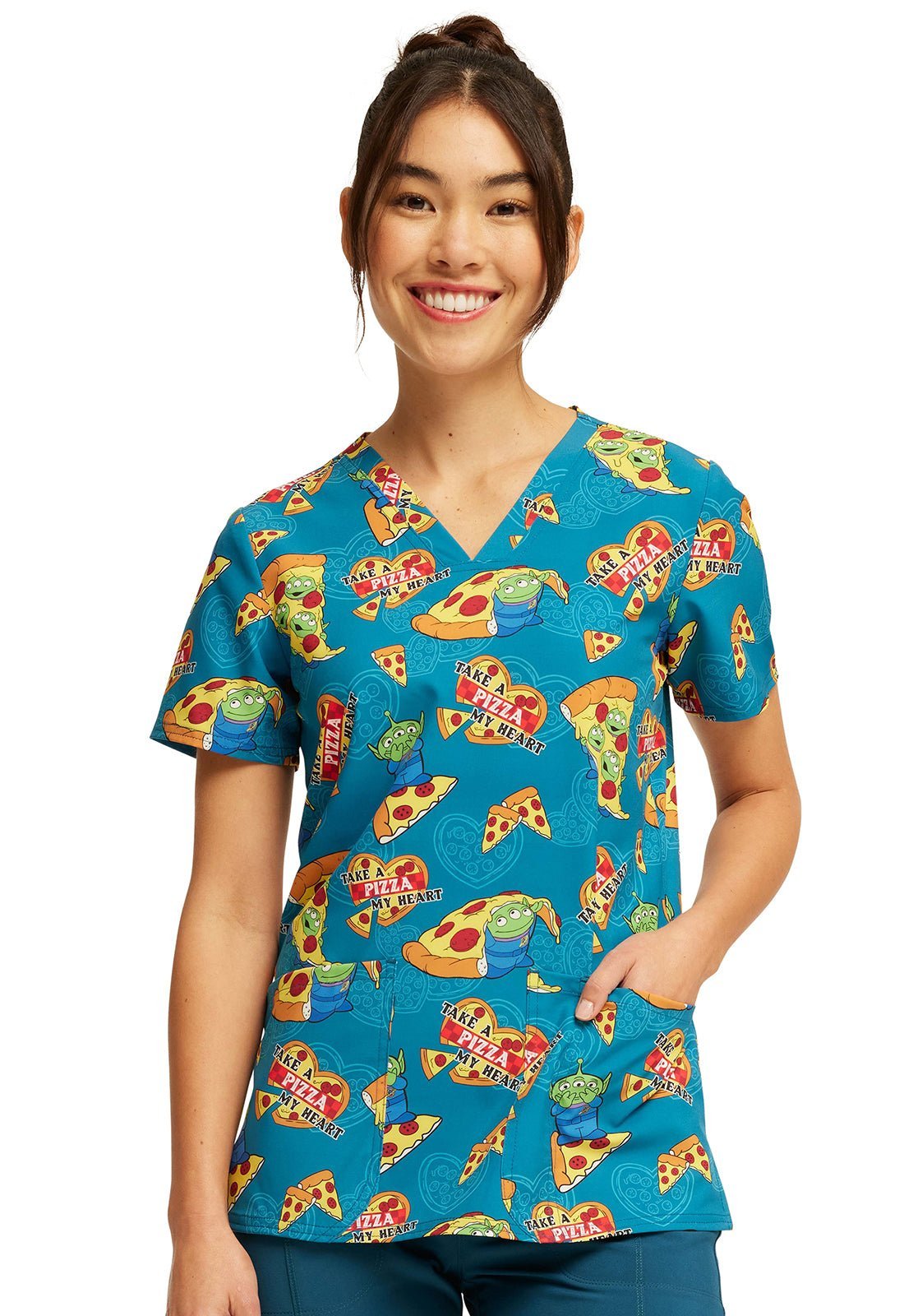 Pizza My Heart Alien Disney Toy Story Scrub Top TF738 TSZZ | Cherokee ...