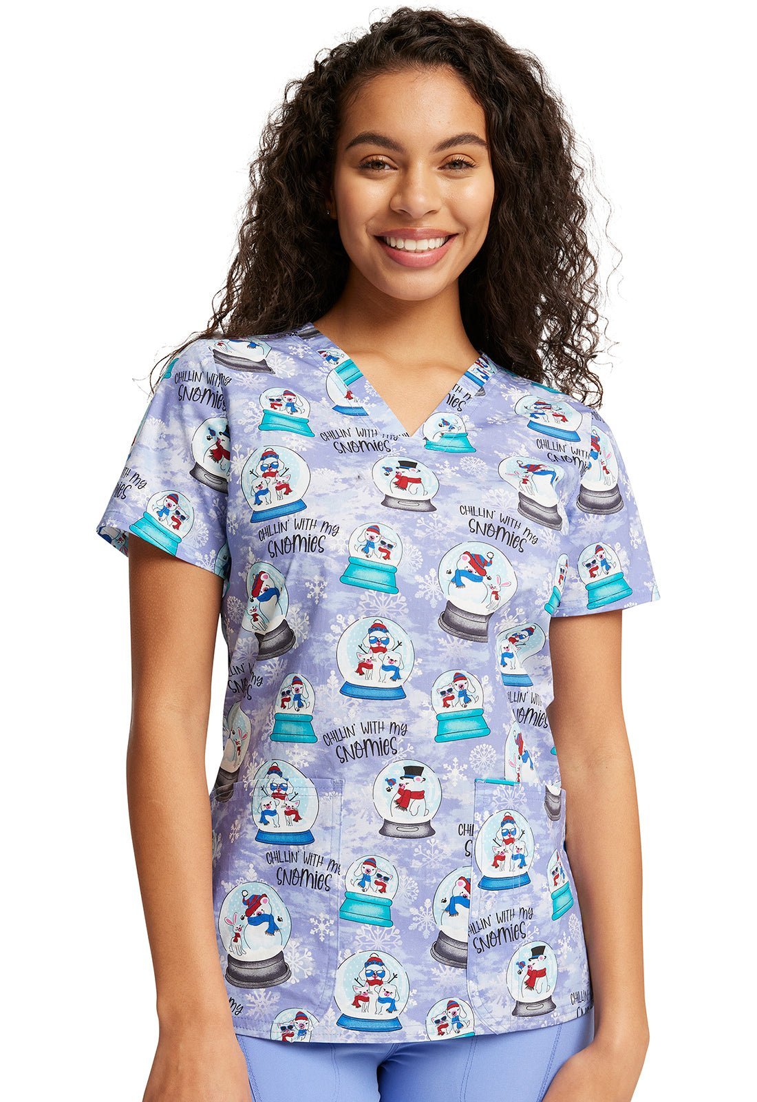 Chillin' Snowmies Winter Scrub Top - Cherokee CK651 V-Neck Animal Print ...